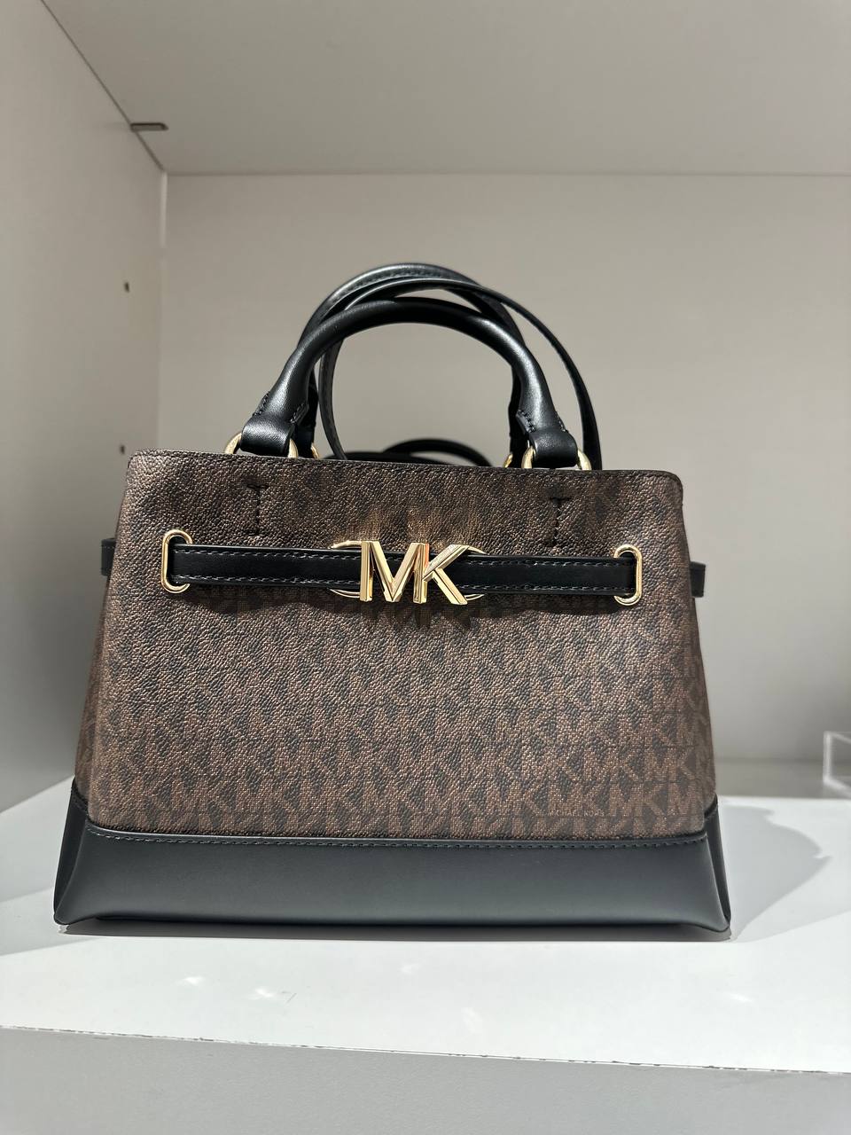 (Pre Order) Michael Kors reed small satchel in signature brown black ...