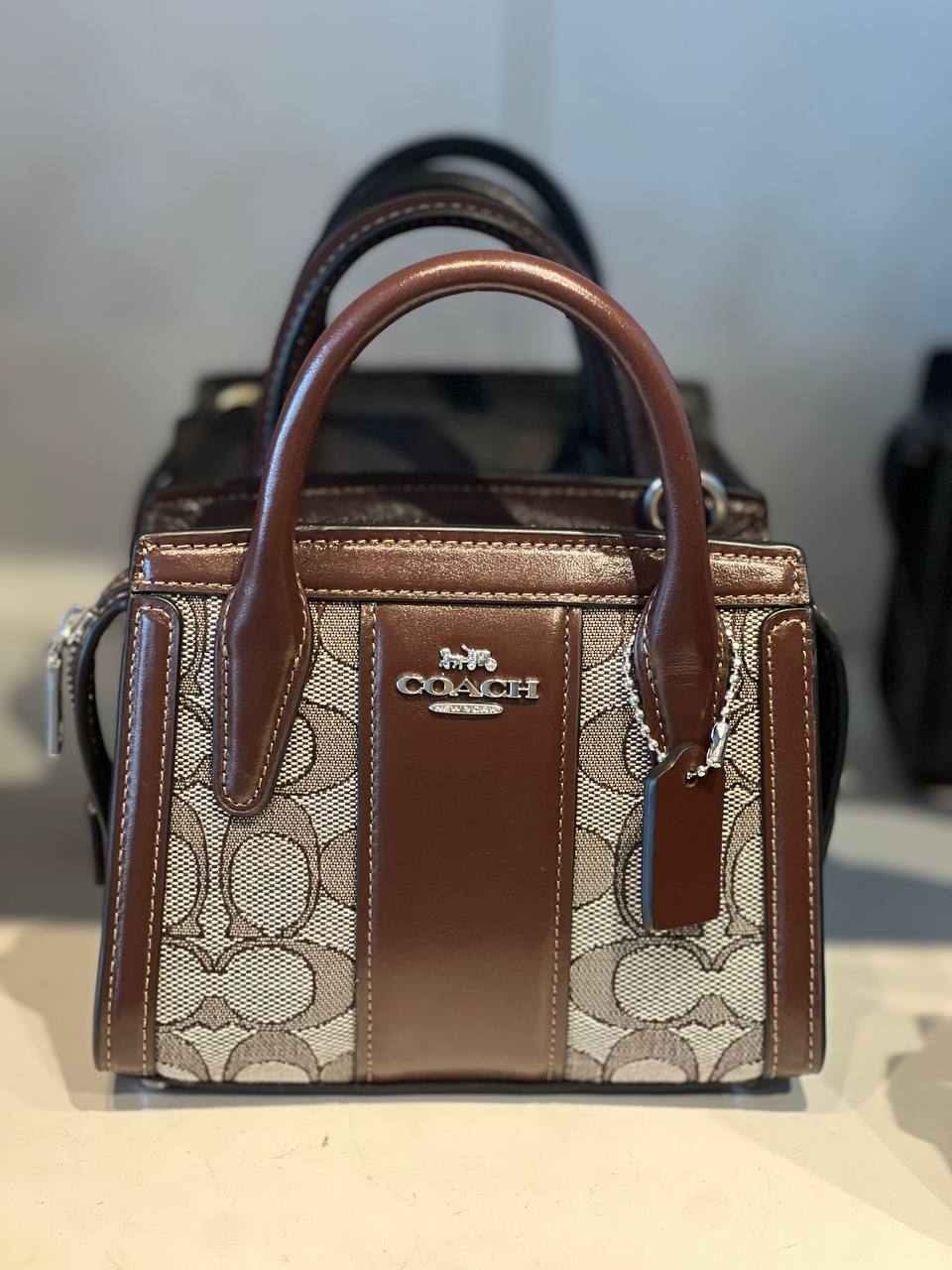 (Pre Order) coach mini andrea carryall in signature jacquard oak maple ...
