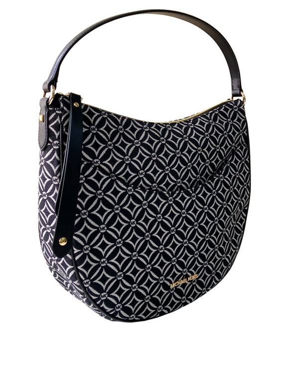 Michael Kors Dover Large Half Moon Shoulder In Signature Black - Amory