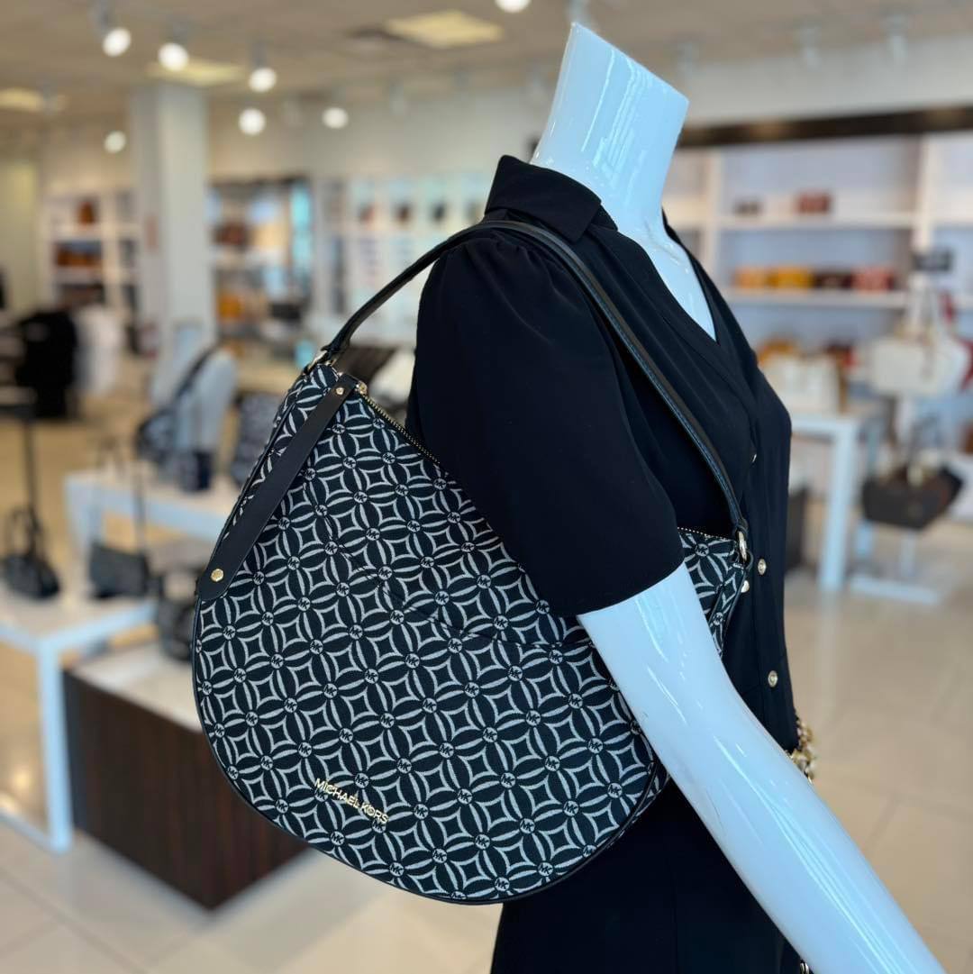 Michael Kors Dover Large Half Moon Shoulder In Signature Black - Amory