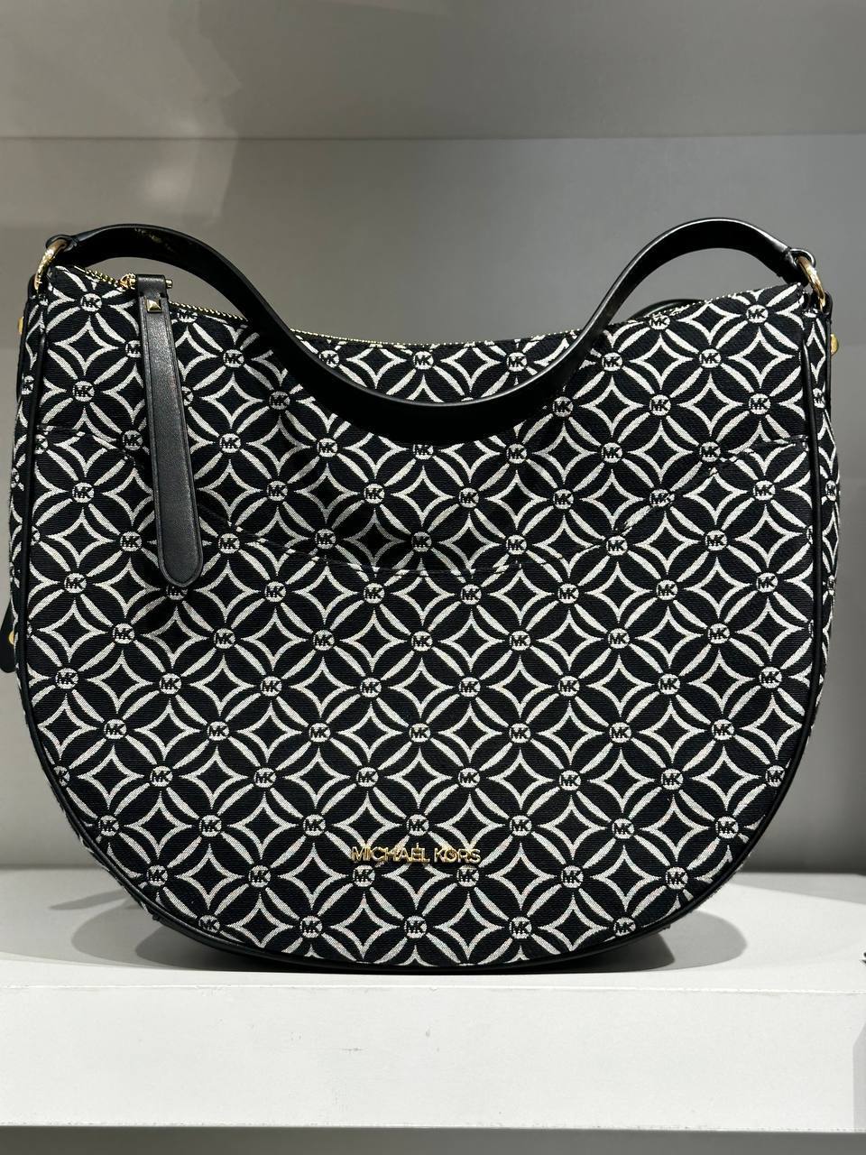 Michael Kors Dover Large Half Moon Shoulder In Signature Black - Amory