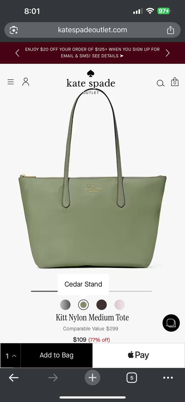 (Pre Order) Kate Spade kitt nylon medium tote in cedar stand - Amory