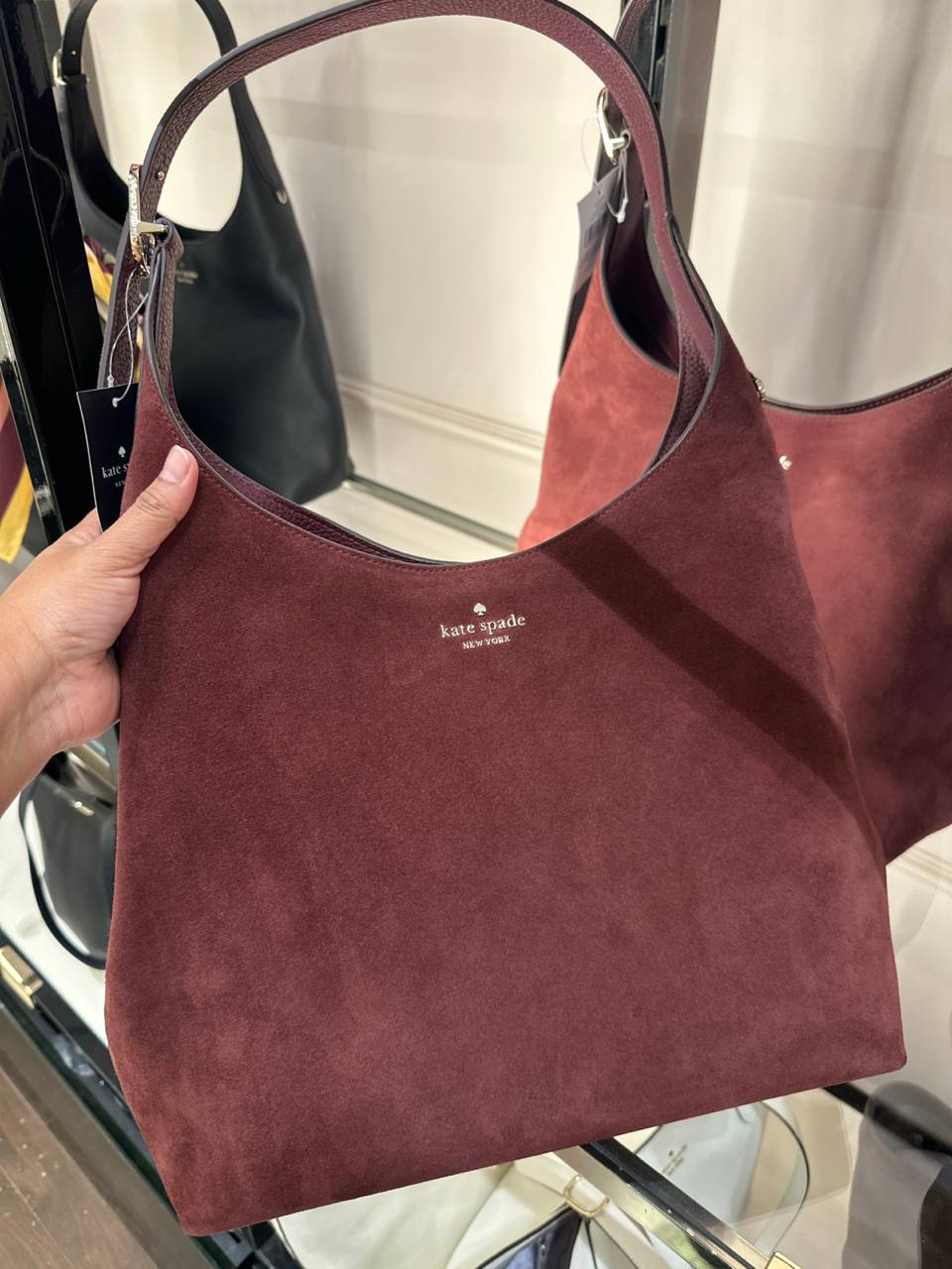 (Pre Order) Kate Spade 454 Large Shoulder In Suede Dark Merlot - Amory